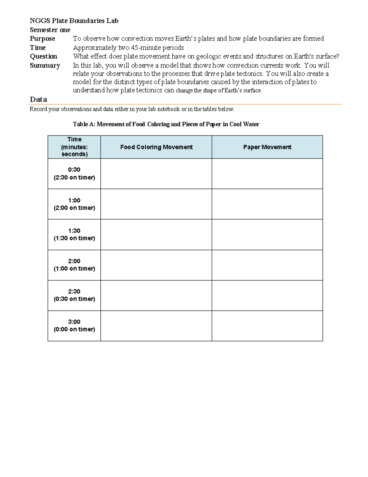 NGGS Plate boundaries lab sem 1 - NGGS Plate Boundaries Lab Semester ...
