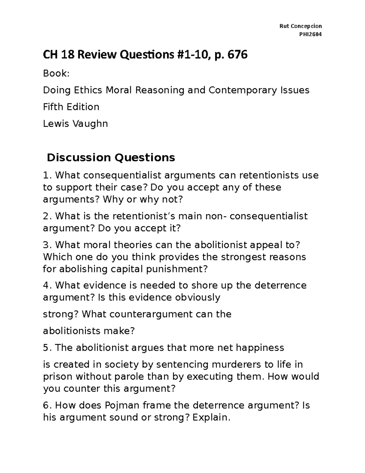 Essay Questions And Summary CH 18 Review Questions 1 10 P 676