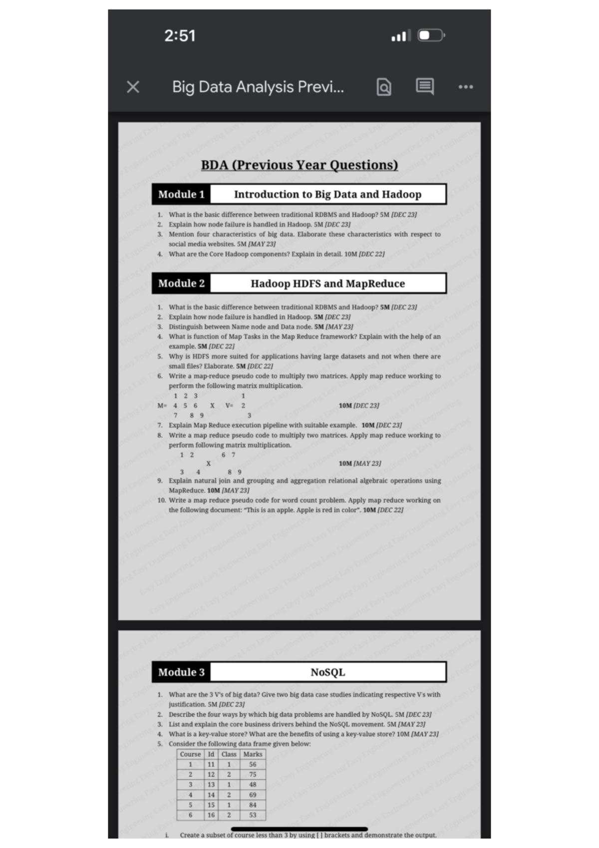 BDA previous year - 2:51 X Big Data Analysis Previ.. BDA (Previous Year ...