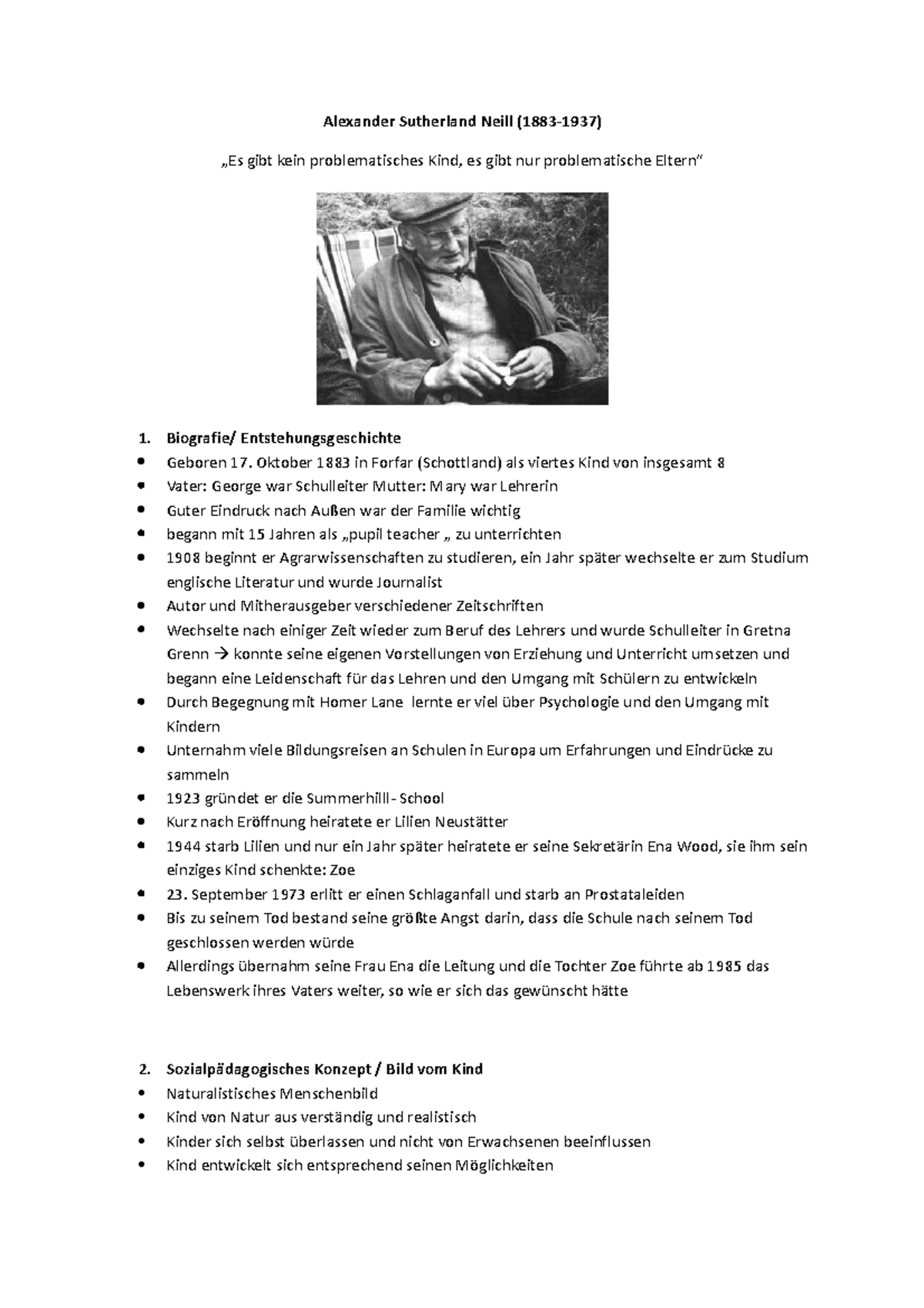 Alexander Sutherland Neill - Handout - Alexander Sutherland Neill (1883 ...