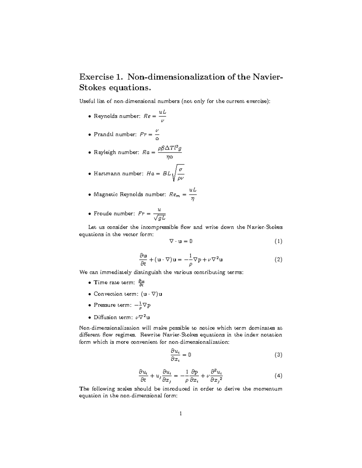 Continuum Physics exercise 9 - solutions - Exercise 1. Non-dimensionalization of the Navier ...