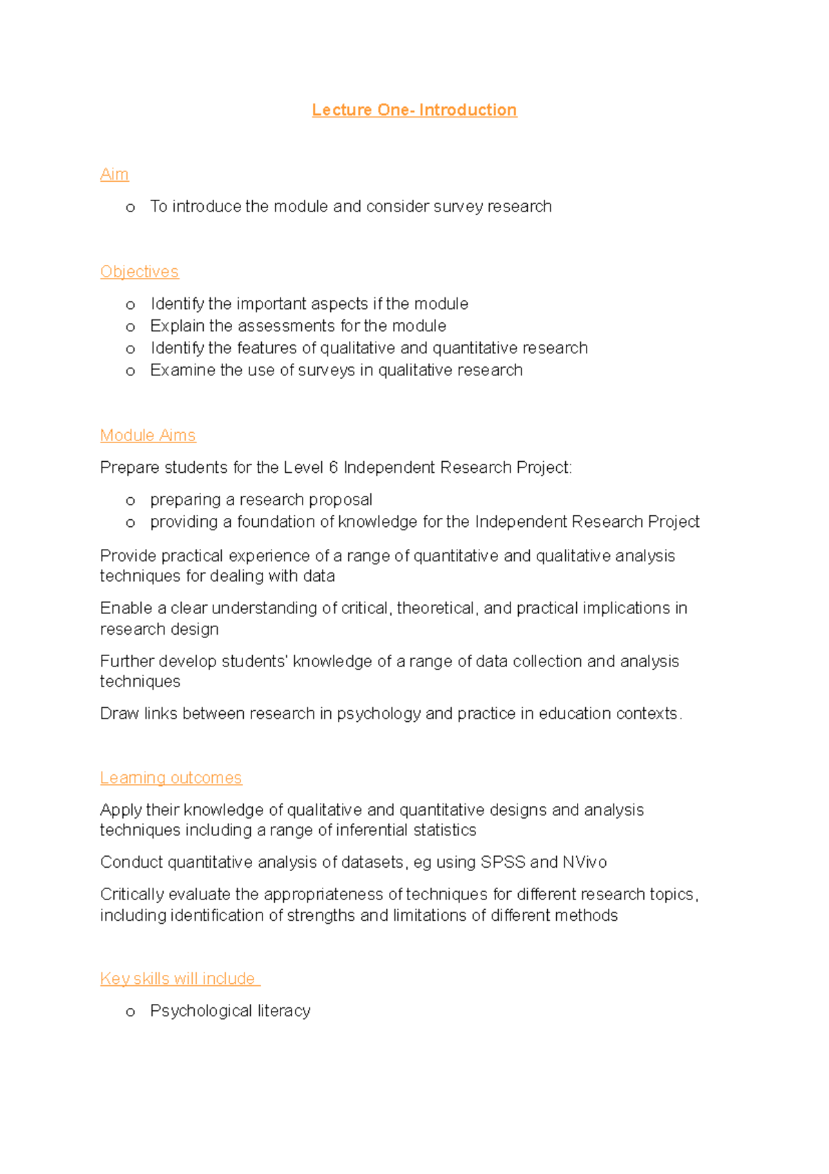 Lecture 1 - Lecture One- Introduction Aim o To introduce the module and ...