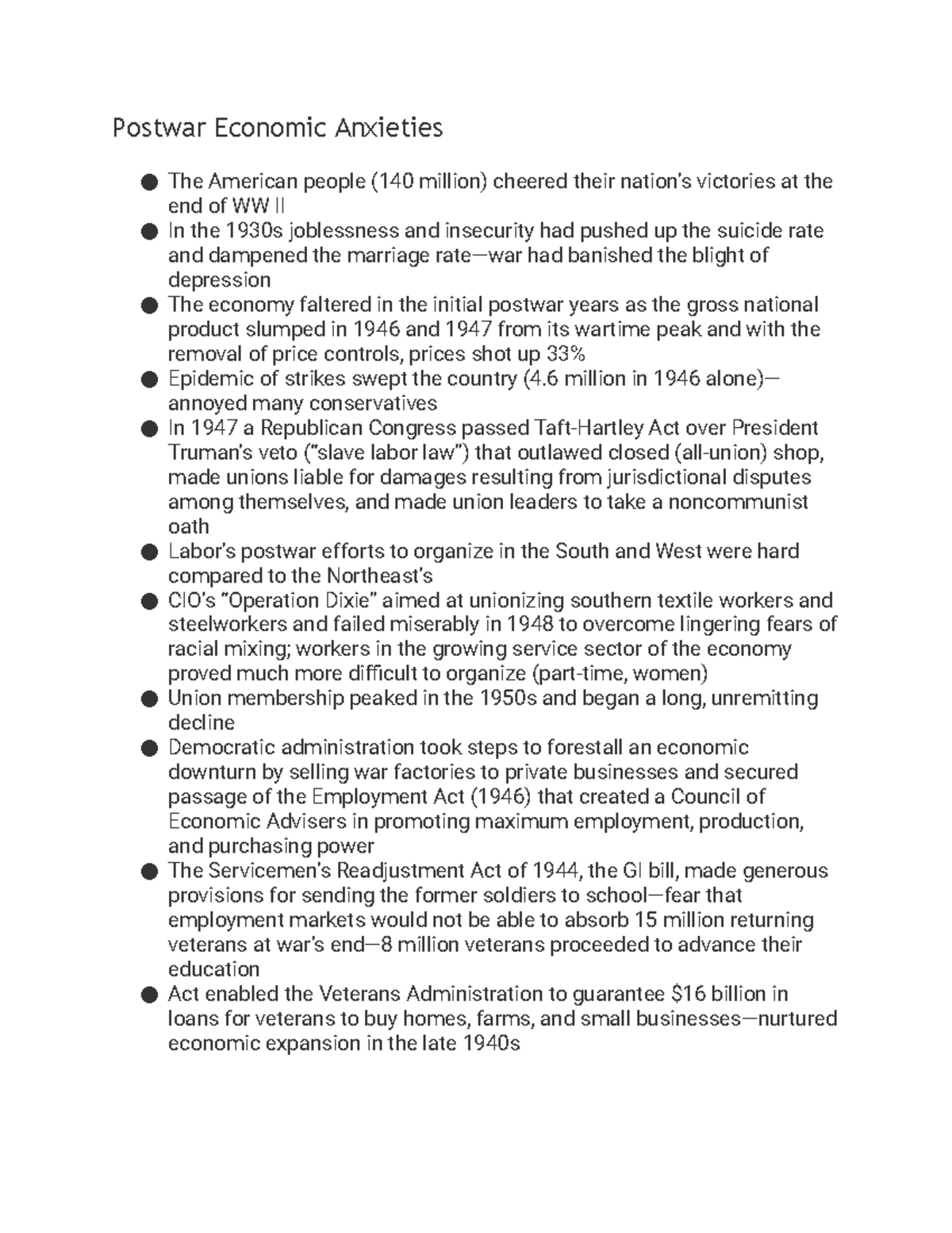 Chapter 37 of college us history 2 - Postwar Economic Anxieties The ...