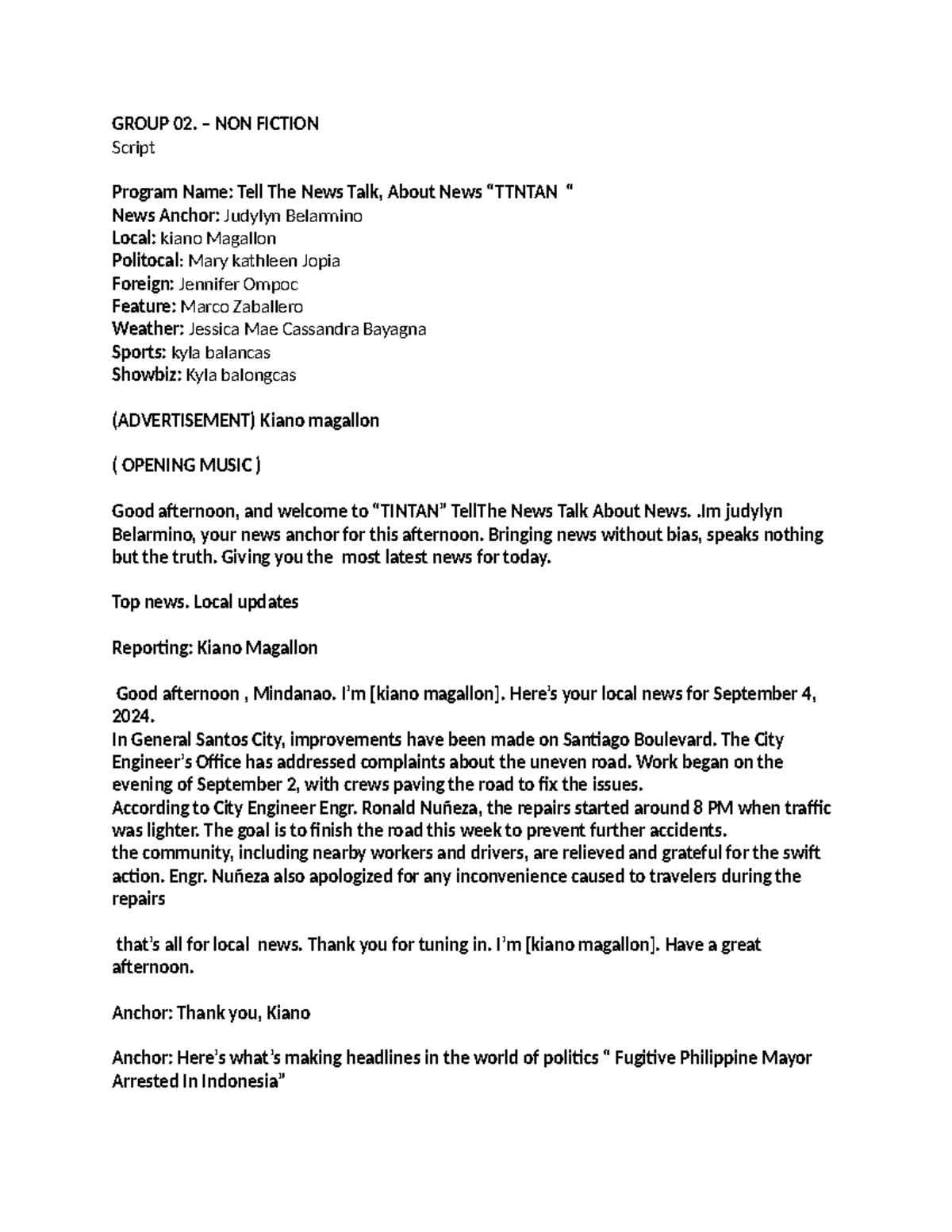 Document - Essay - GROUP 02. – NON FICTION Script Program Name: Tell ...