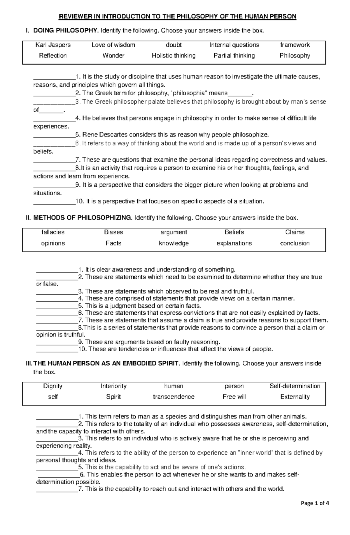 Introduction to the Philosophy of the Human Person Reviewer - REVIEWER ...
