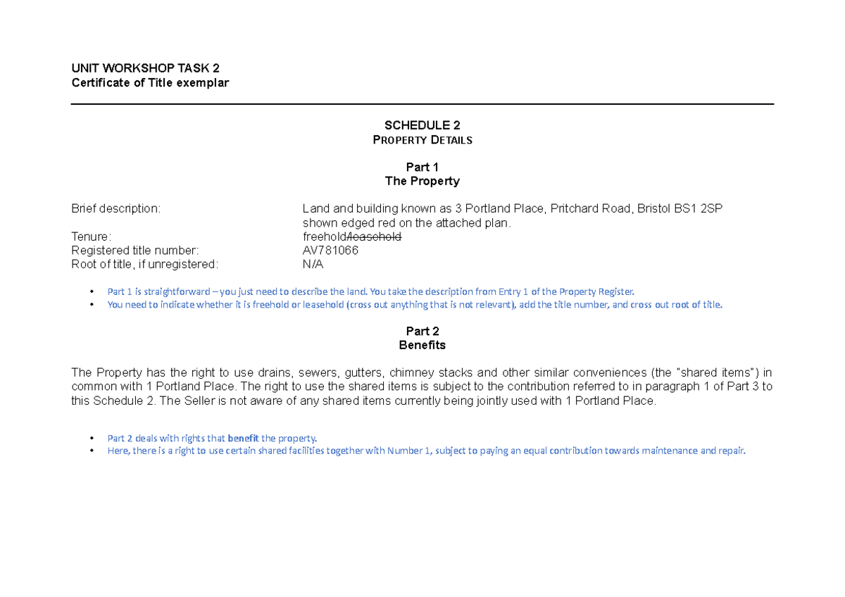 Certificate of Title exemplar - 1920 RE - Studocu