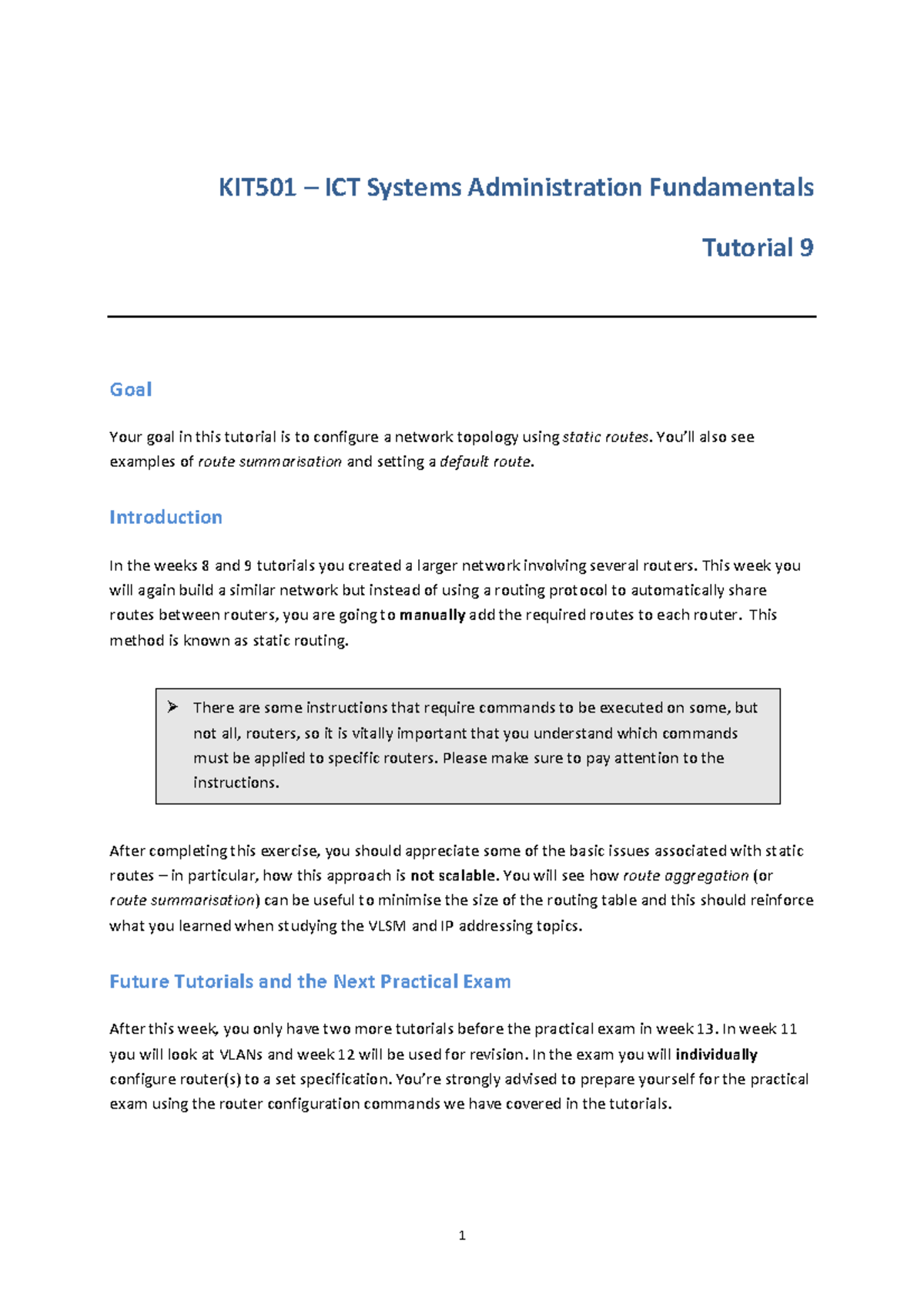 Kit501-tute-09 - Tutorial 9 - KIT501 – ICT Systems Administration Fundamentals Tutorial 9 Goal ...