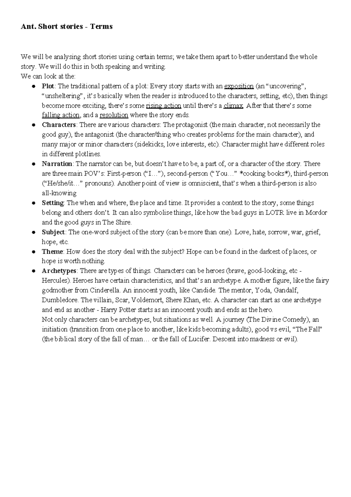 Eng 6, Ant. Short stories - Terms - Ant. Short stories - Terms We will ...