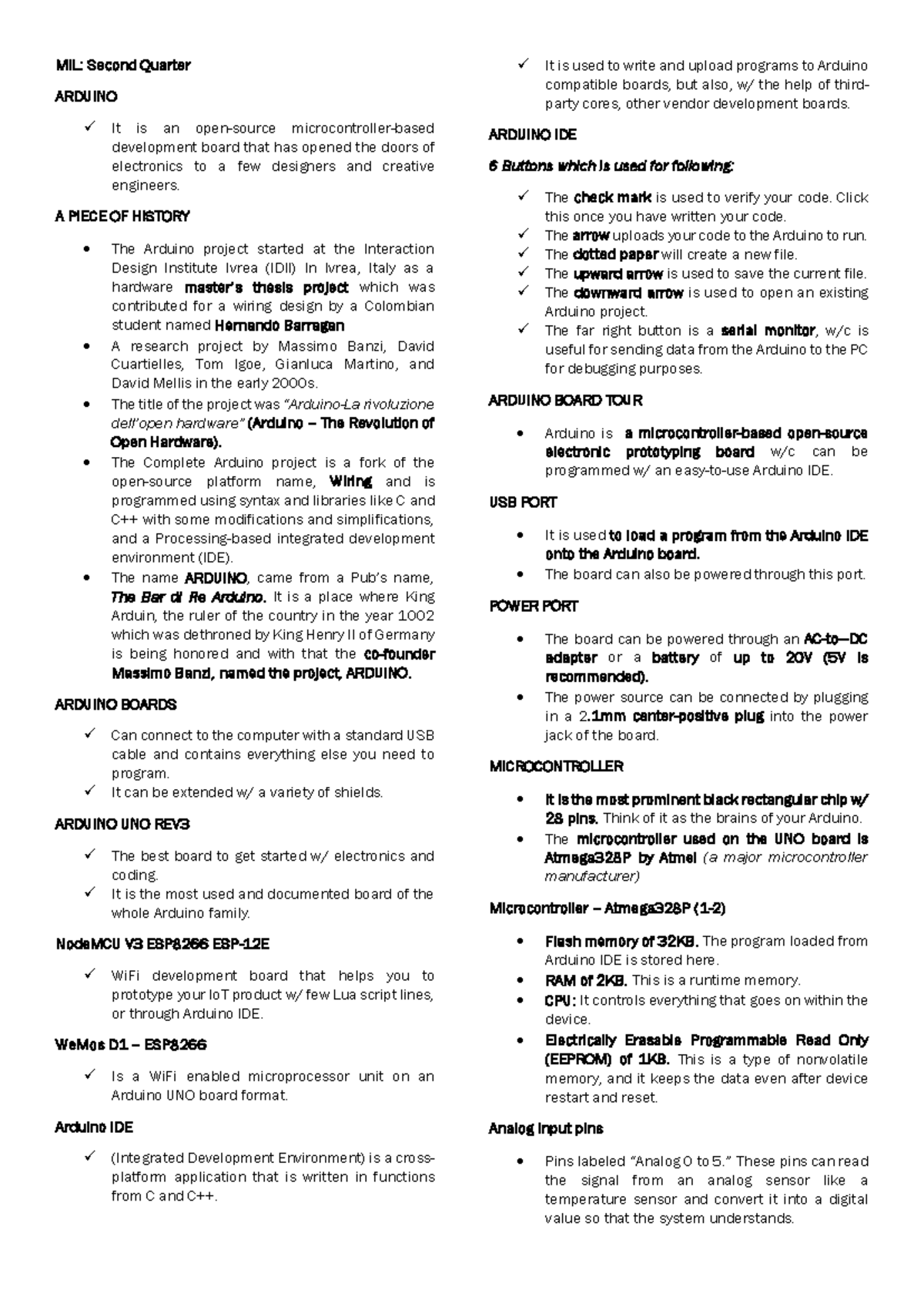 MIL - MIL reviewer - MIL: Second Quarter ARDUINO It is an open-source ...