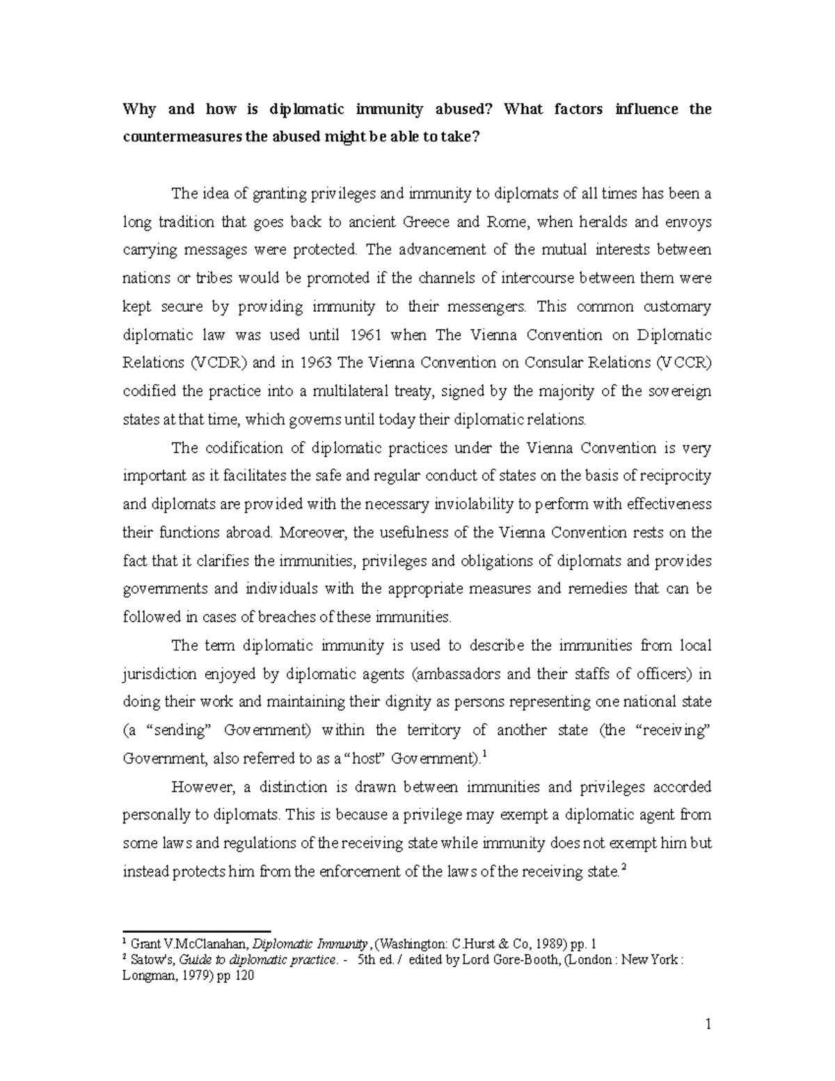 Diplomatic immunity final - Why and how is diplomatic immunity abused ...