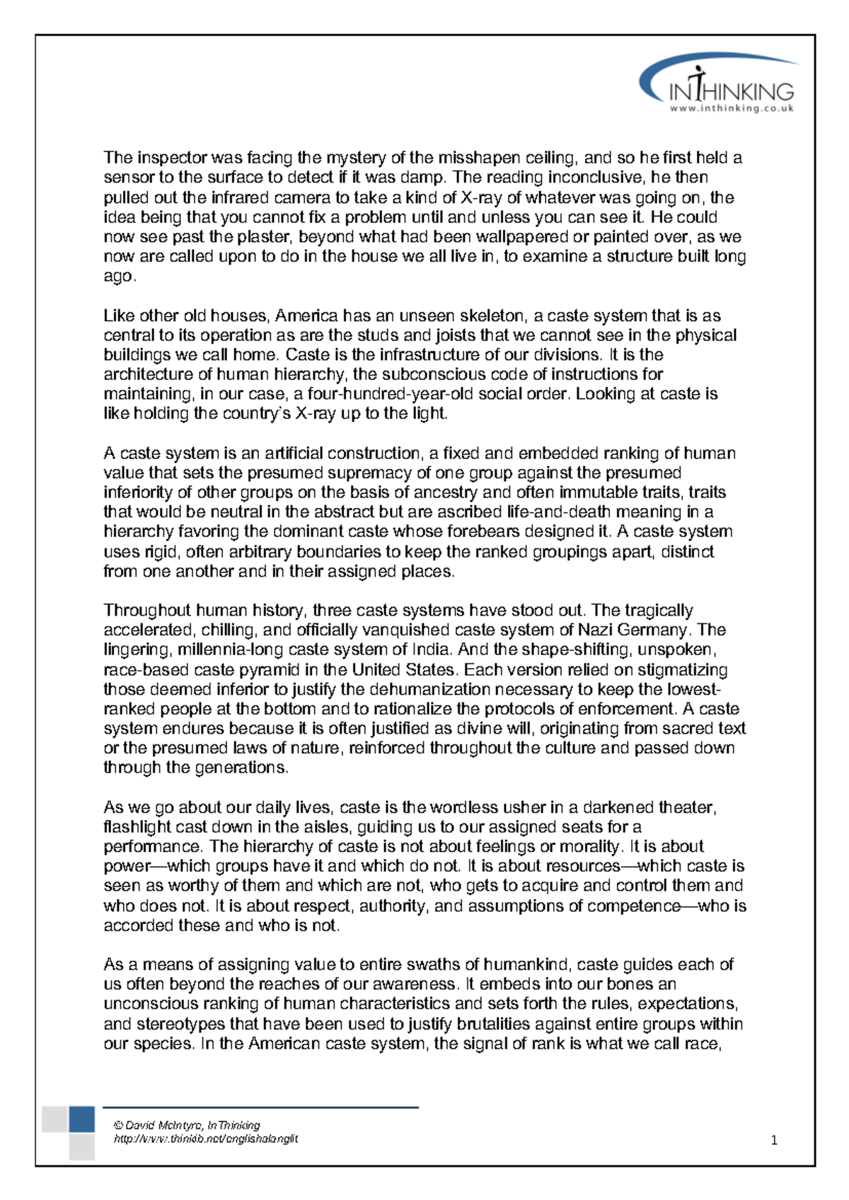 Global issue 1 caste - 1 © David McIntyre, InThinking thinkib ...