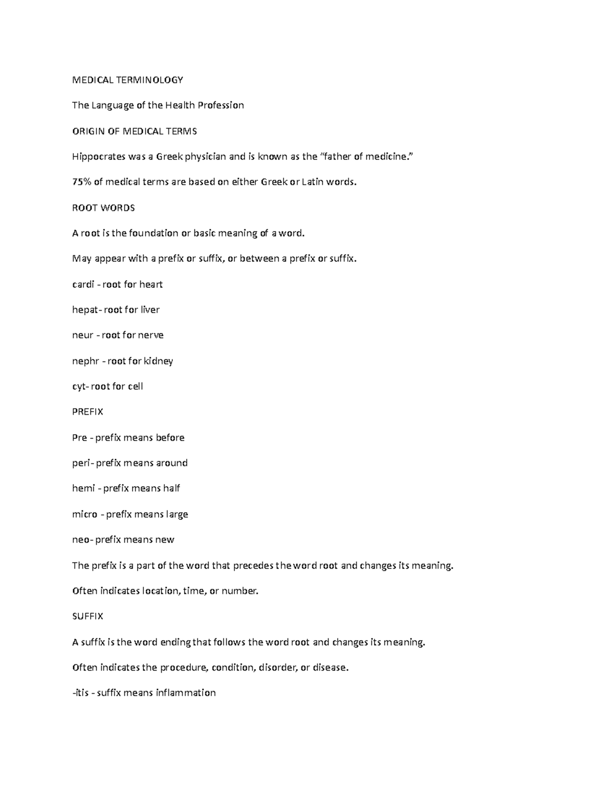 Medical Terminology- Slides - MEDICAL TERMINOLOGY The Language of the ...