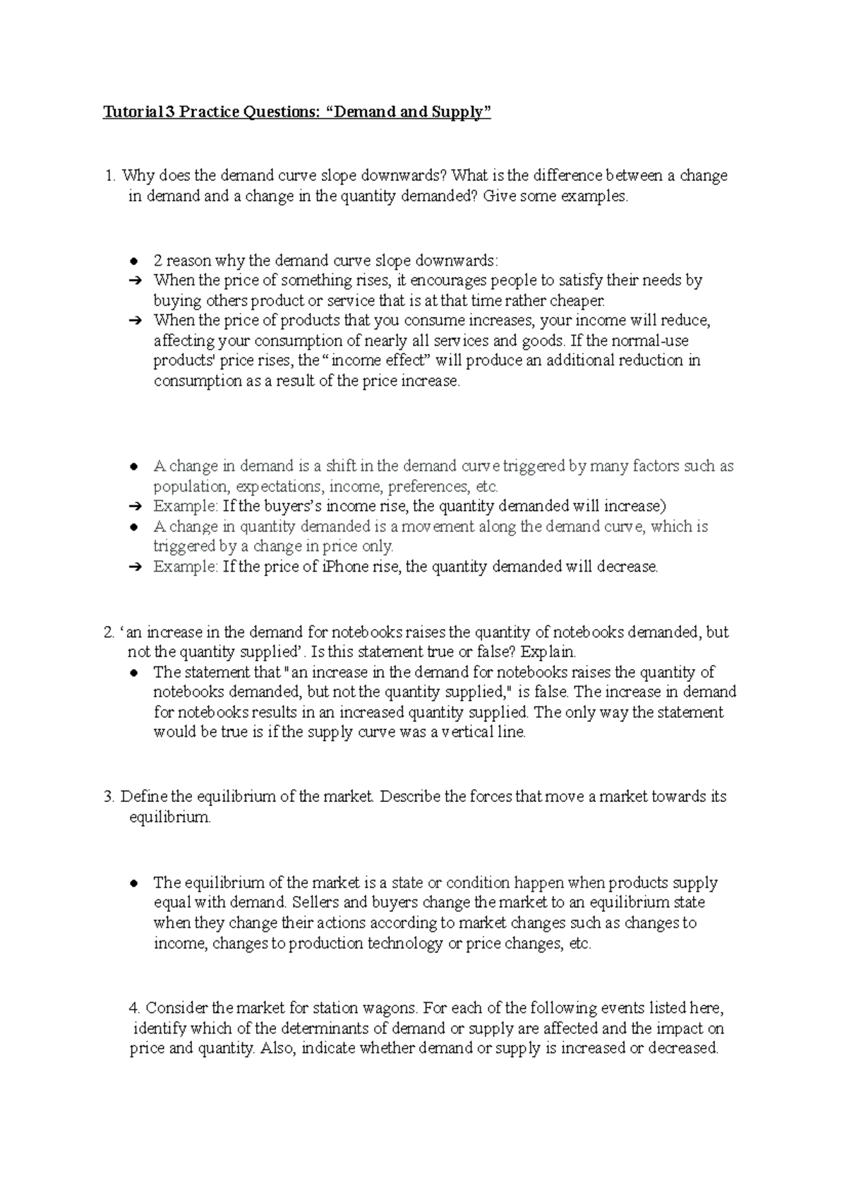 Practice Questions (NA) 3 - Demand and Supply - Tutorial 3 Practice ...