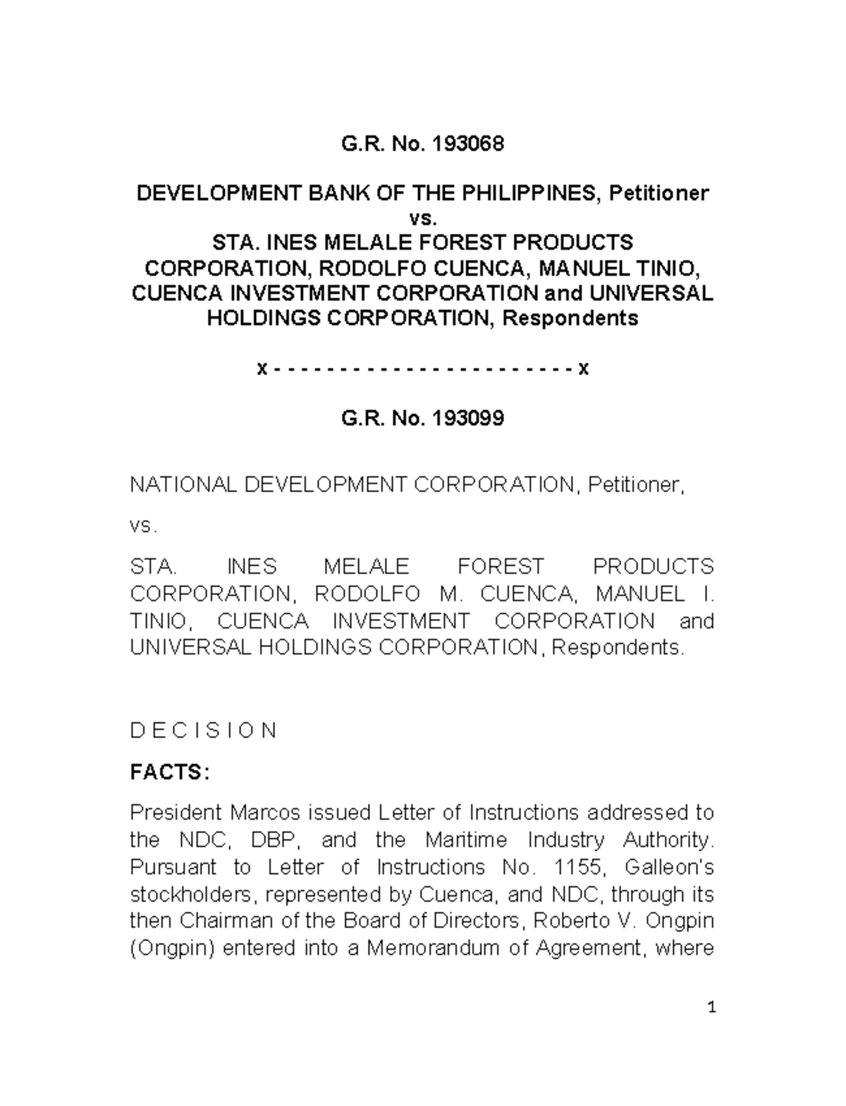 Digest 12 DBP VS STA INES - G. No. 193068 DEVELOPMENT BANK OF THE ...
