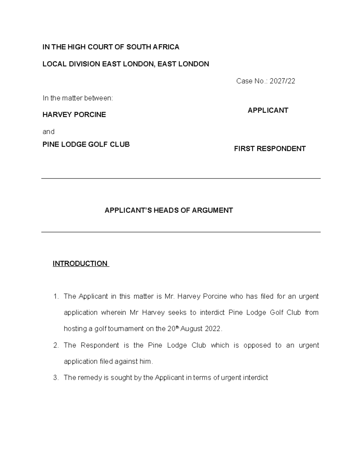 Heads Proper 18 - Assignment document - IN THE HIGH COURT OF SOUTH ...