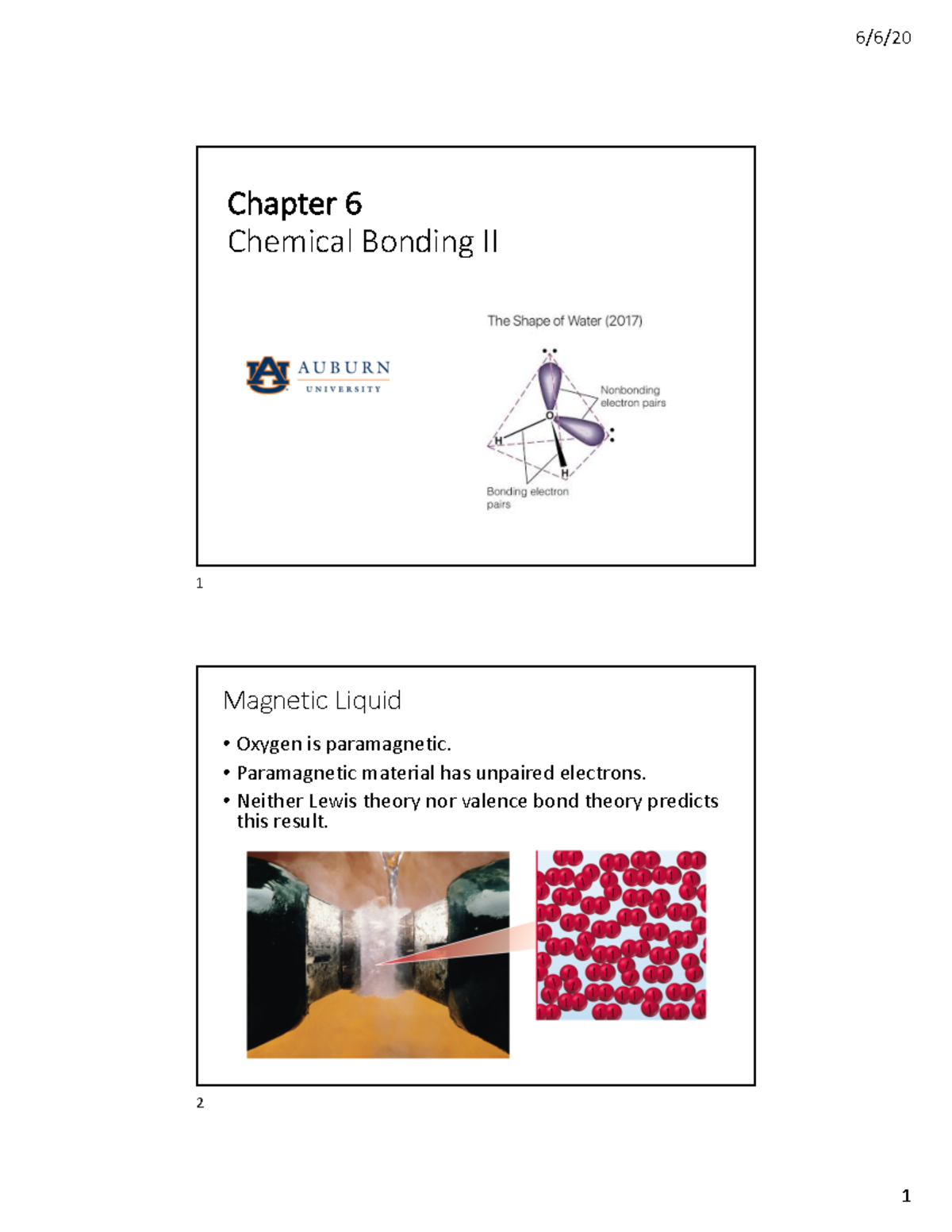 Ch6 Sum20CHEM1030 canvas - Chapter 6 Chemical Bonding II 1 Magnetic ...