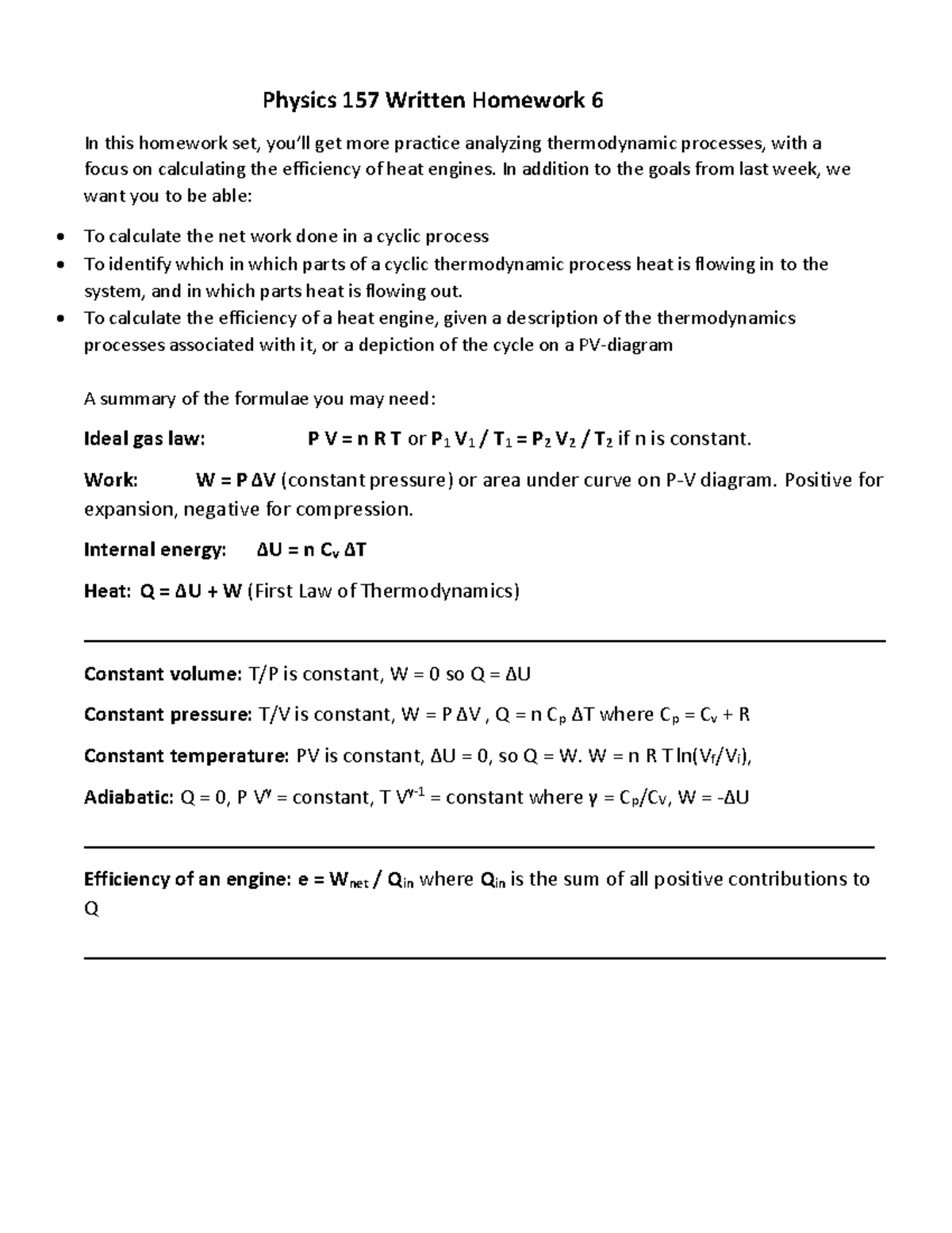 HW6 - Unsolved Written Homework 6 Assignment - Physics 157 Written Homework 6 In this homework ...