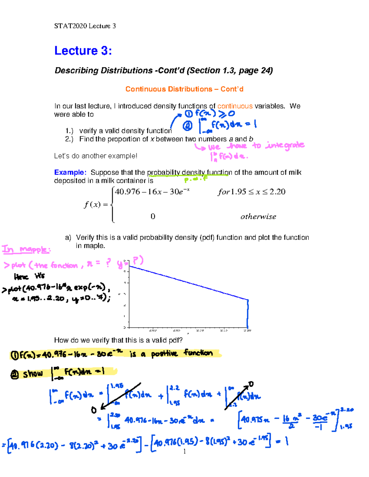 Lec3 - Lec3 - Lecture 3: Describing Distributions -Cont’d (Section 1 ...