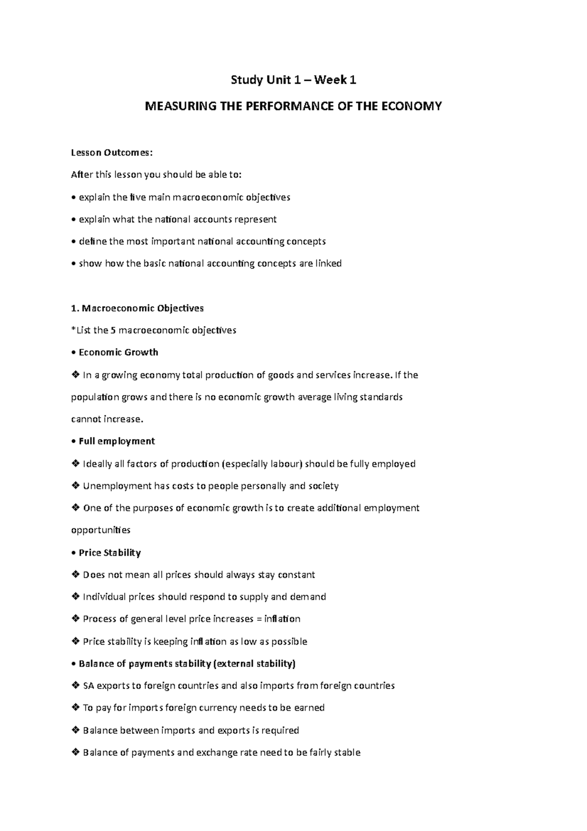 Study Unit 1 - Week 1 (1) 2 - Study Unit 1 – Week 1 MEASURING THE ...