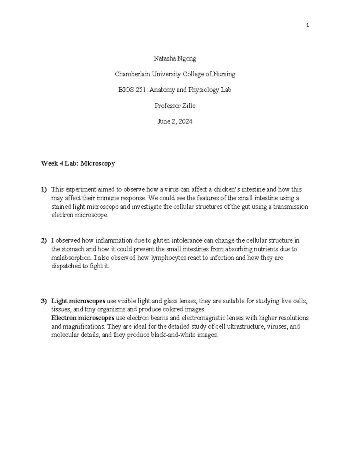 BIOS 251 Online Labs Week 4 Microscopy Lab 4 - 1 Natasha Ngong Chamberlain University College of ...