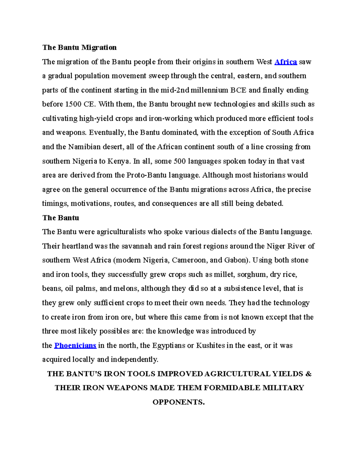 The Bantu Migration - Lecture notes 1 - The Bantu Migration The ...