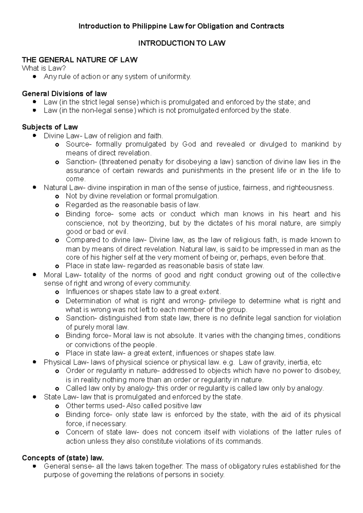 DATA BANK - GIVE SUMMARY OF LAWS - Introduction to Philippine Law for Obligation and Contracts ...