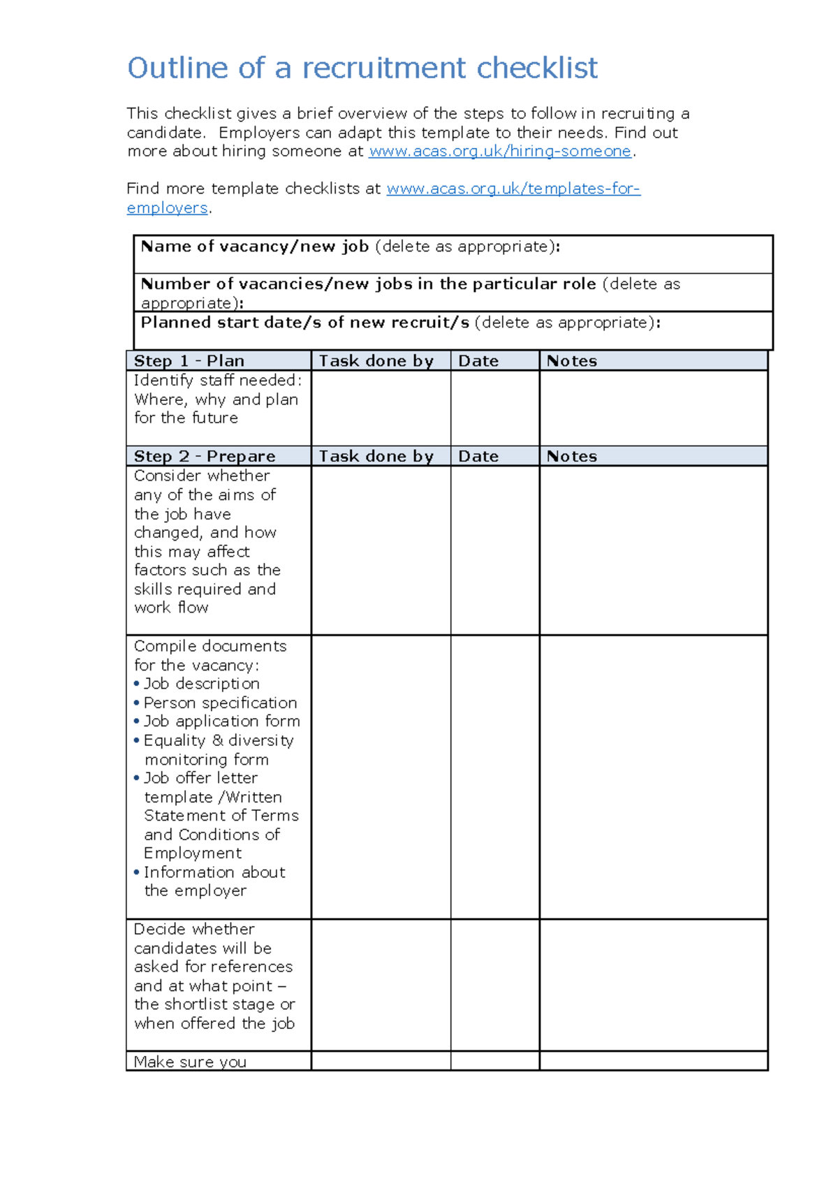 Recruitment-checklist - Outline of a recruitment checklist This ...