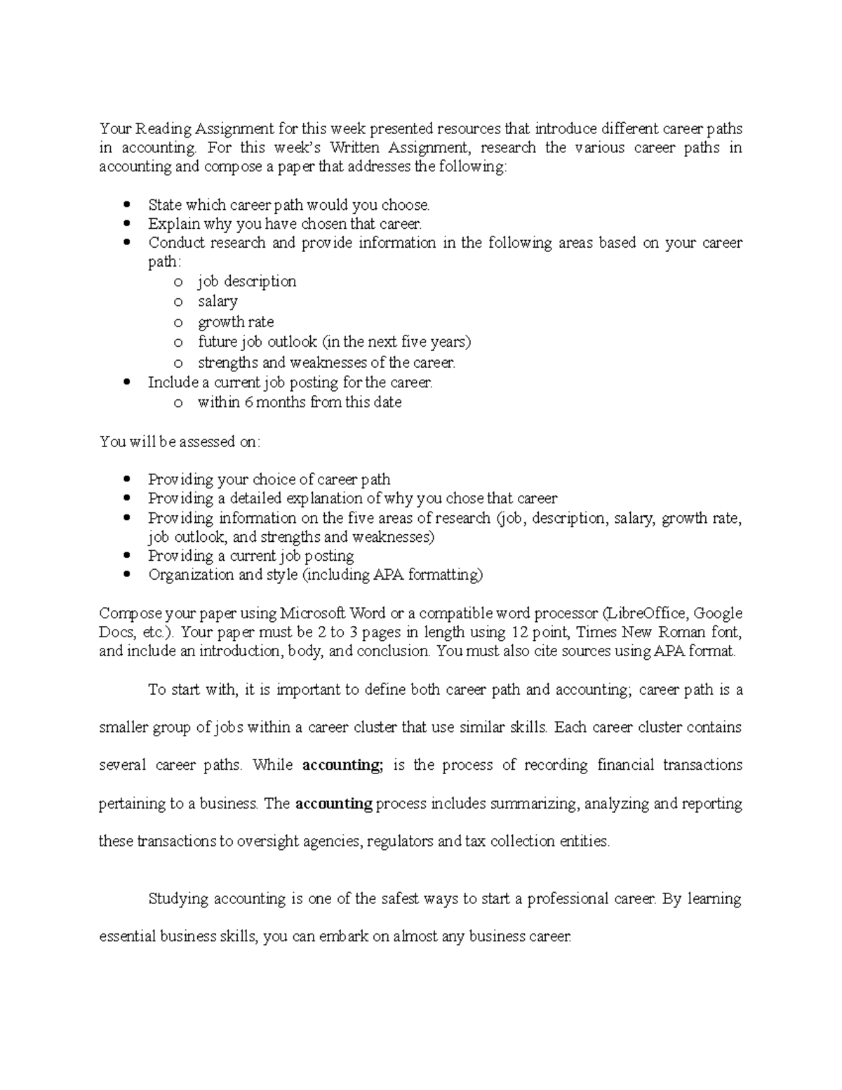 Written Assignement 1 - Basic accounting - Your Reading Assignment for ...