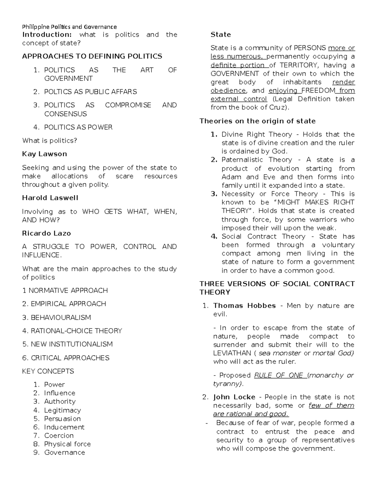PPG - Senior High School - HUMSS - Introduction: what is politics and the concept of state ...