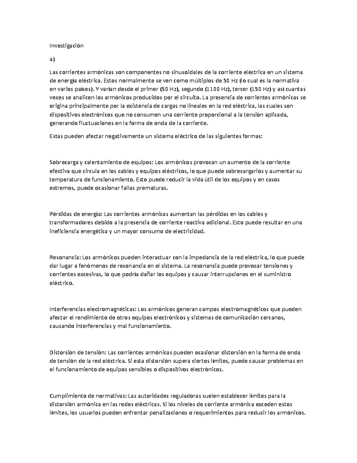 Investigacion proyecto c2 - Investigación a) Las corrientes armónicas ...