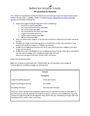 Worksheet 3 ihp 510 - IHP 510 Module Three Worksheet For this task, you ...
