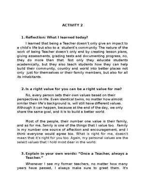 Reflection Paper in Teaching Profession - ) Reflection: What did I ...