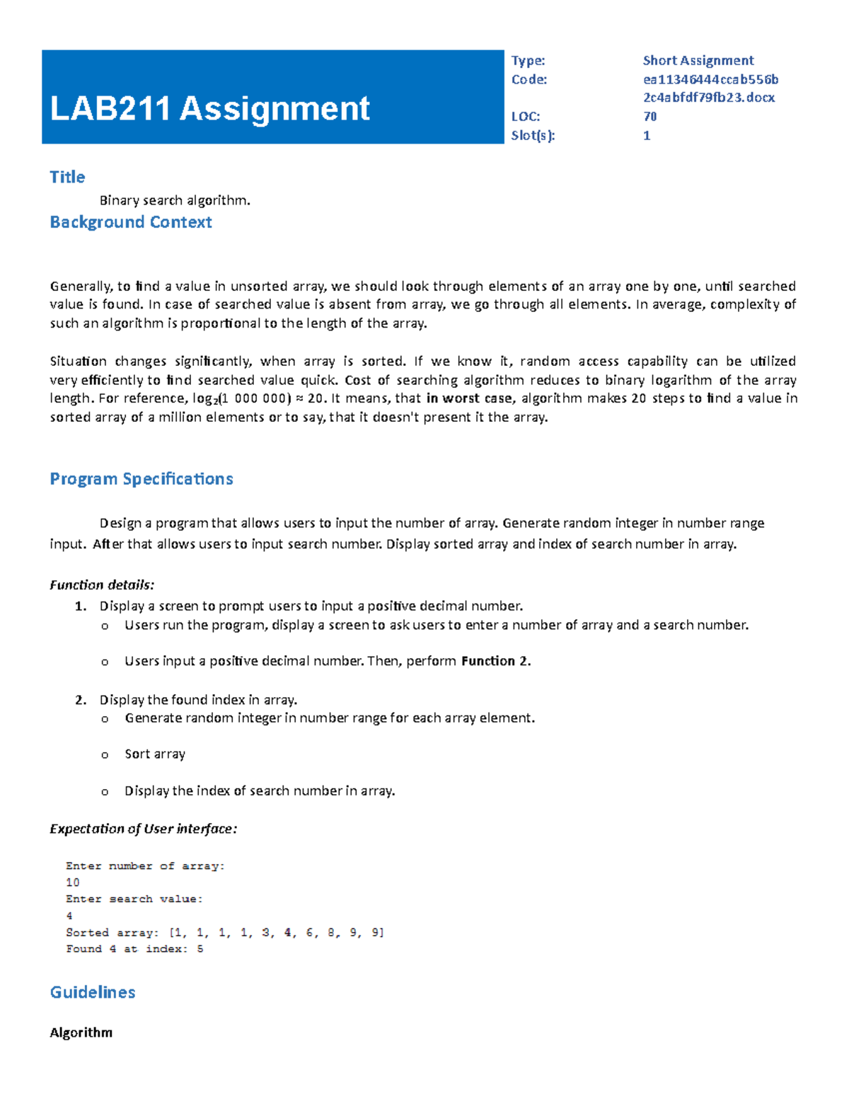 J1 - lab - LAB211 Assignment Type: Short Assignment Code ...