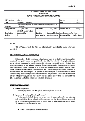 CAP Homework - Laboratory Inspections - MLS 4433 / 5533: Management and ...