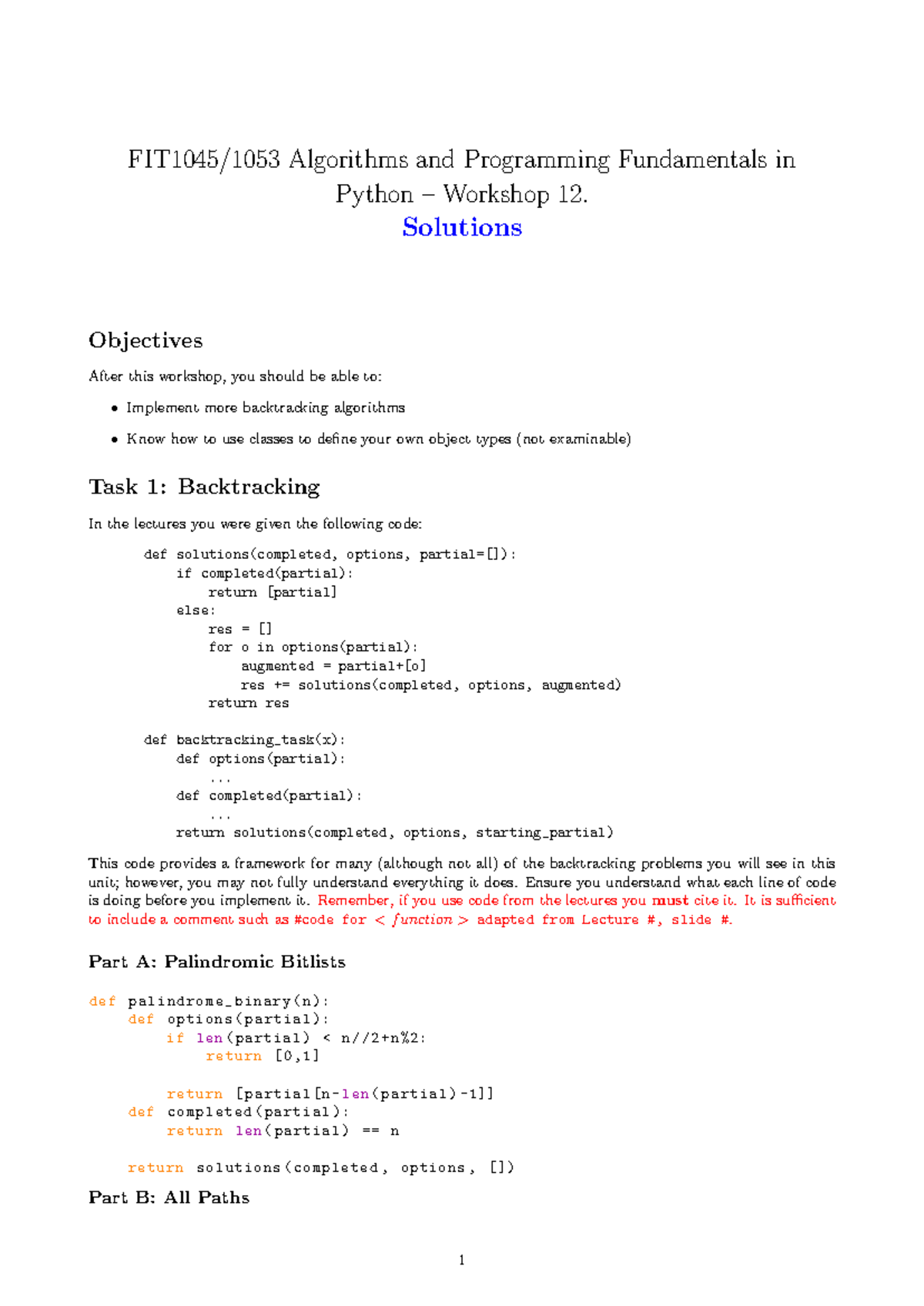 FIT1045 53 workshop 12 solutions - FIT1045/1053 Algorithms and Programming Fundamentals in ...