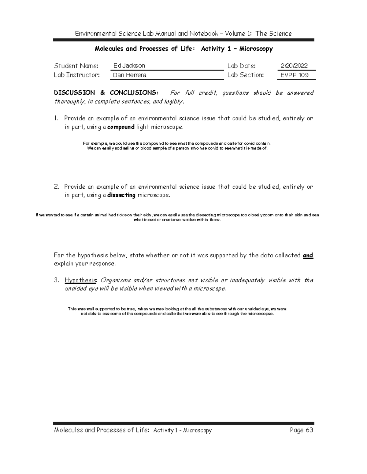 Activity 1 Microscope Write up Data Analysis - Environmental Science ...
