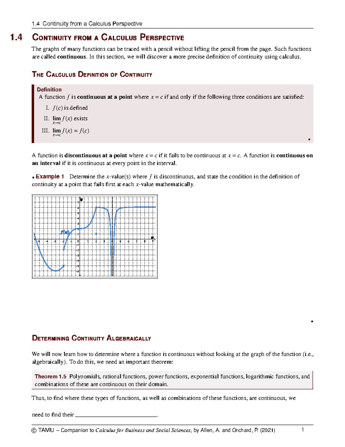 142 Section 1 4 blank notes - 1 Continuity from a Calculus Perspective ...
