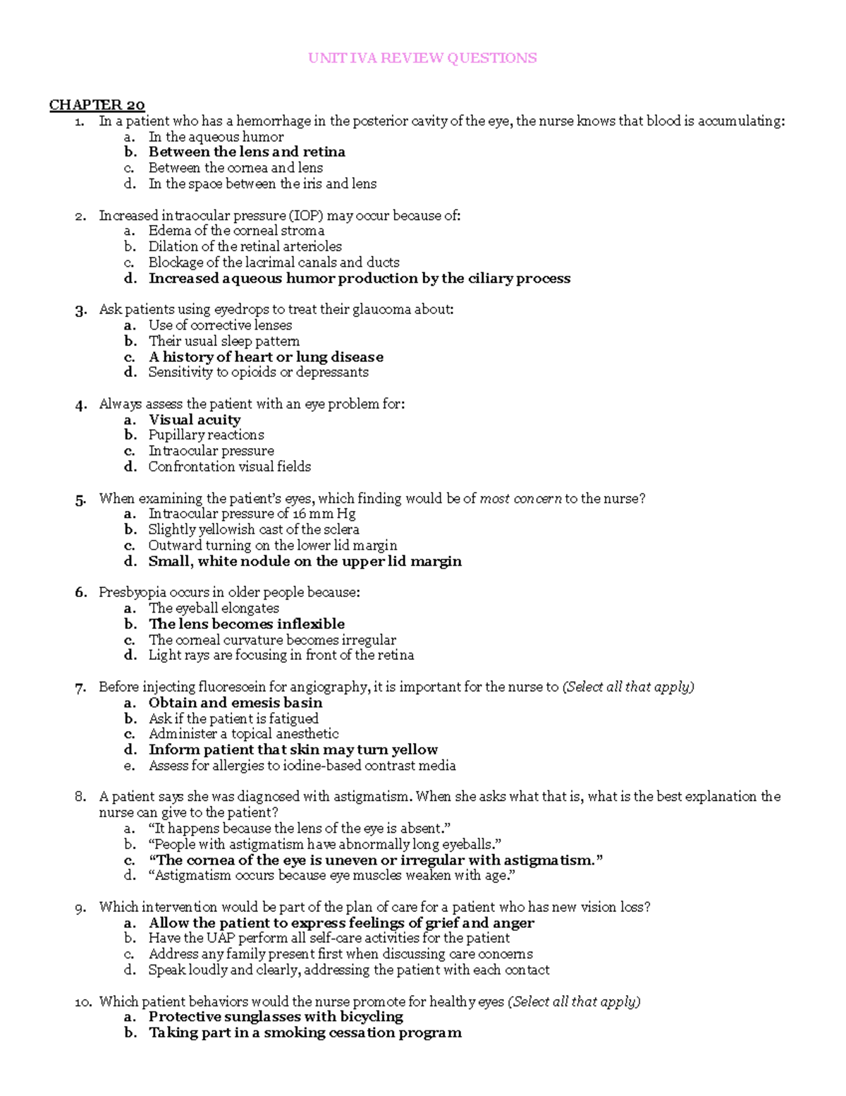 UNIT IVA Review Questions - UNIT IVA REVIEW QUESTIONS CHAPTER 20 In a ...