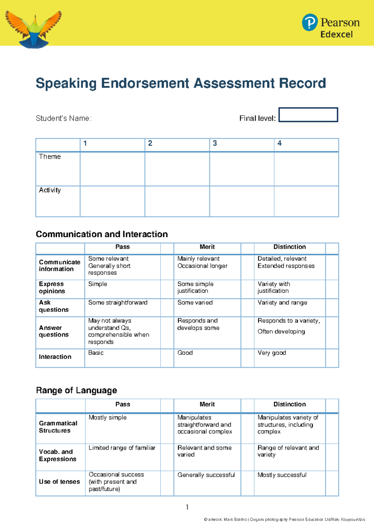 Speaking endorsement assessment record two sides - 1 Speaking ...
