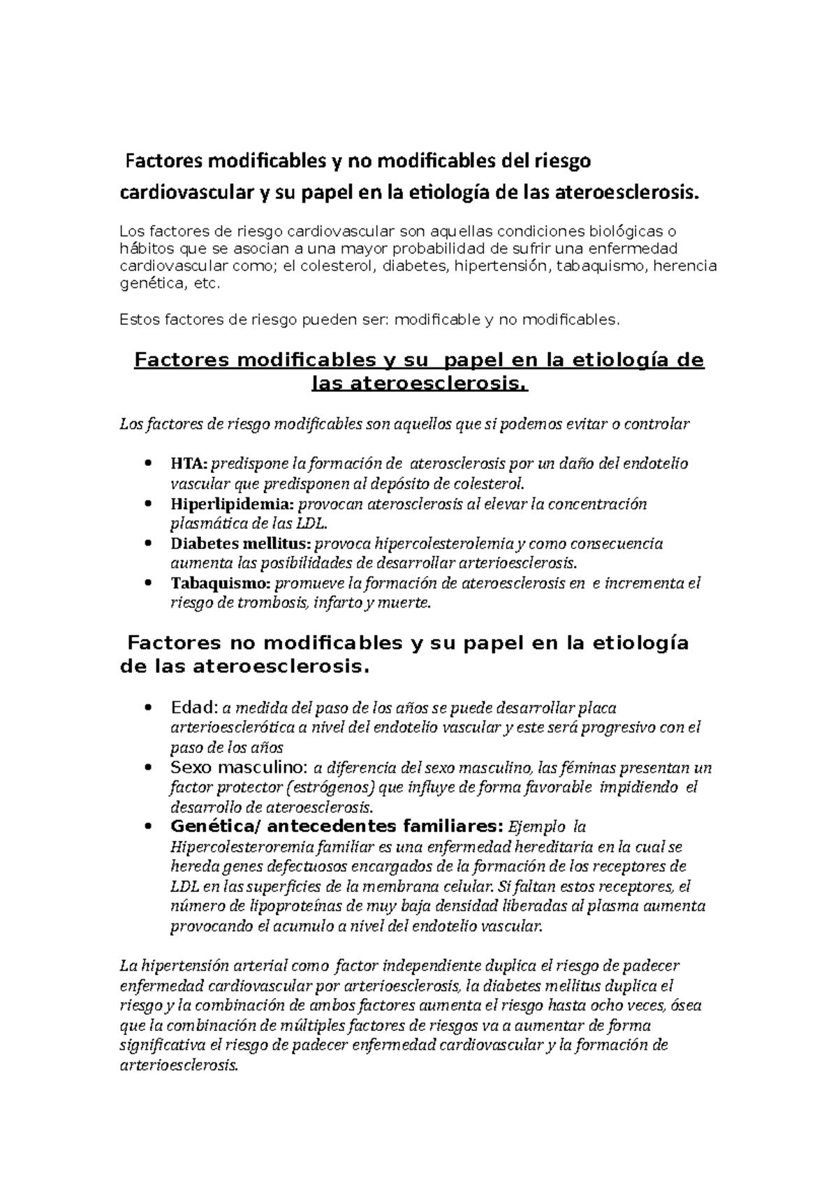 Factores modificables y no modificables del riesgo cardiovascular y su ...