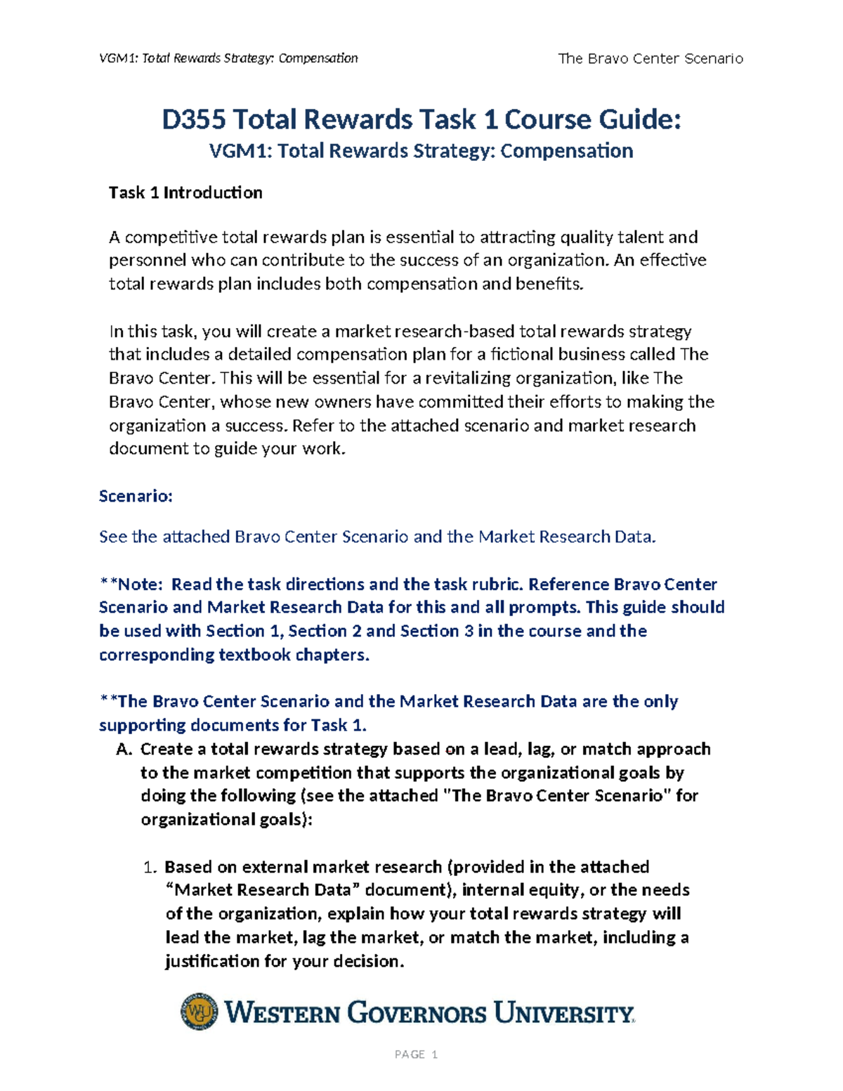 D355 Task 1 Course Guide - D355 Total Rewards Task 1 Course Guide: VGM1 ...