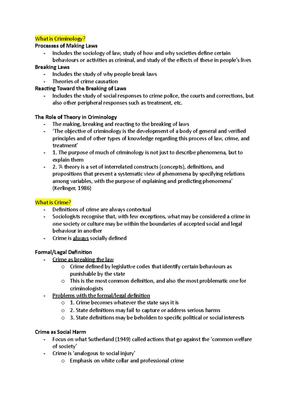 Week 1 Lecture Notes - What is Criminology? Processes of Making Laws ...