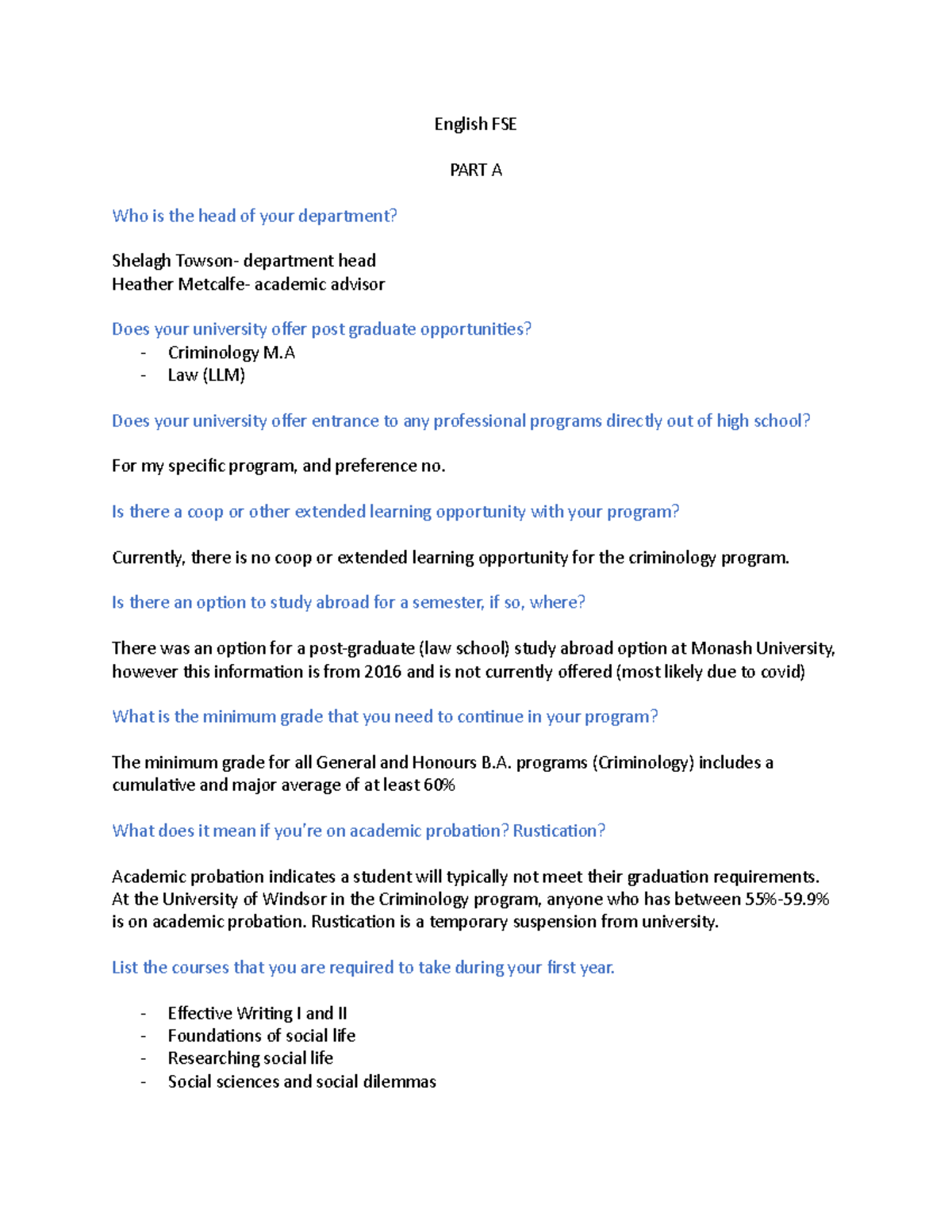 English FSE - I just needed the notes - English FSE PART A Who is the ...