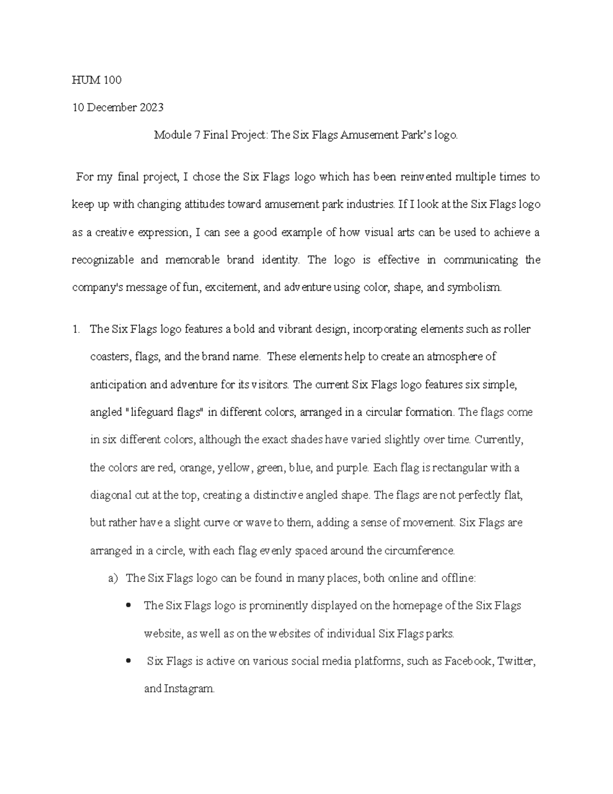 HUM 7th module final project - HUM 100 10 December 2023 Module 7 Final ...