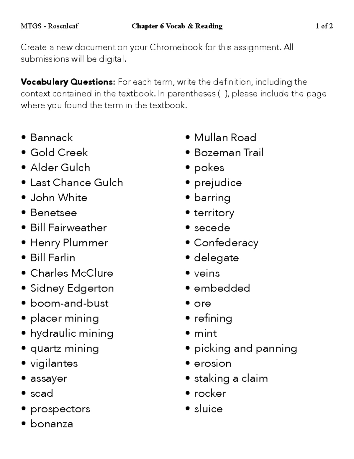 MTGS Chap6 Reading Vocab - MTGS - Rosenleaf Chapter 6 Vocab & Reading 1 ...