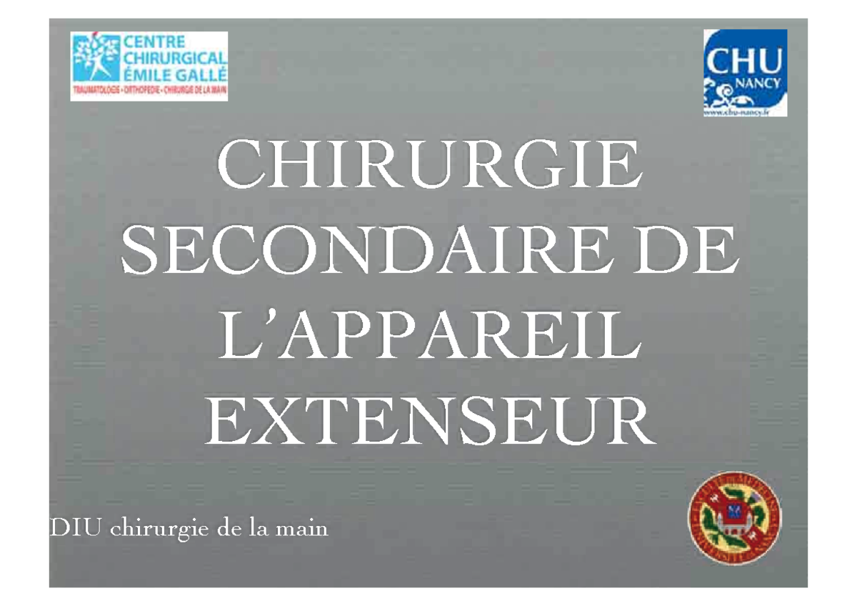 Tendons ext second opti - CHIRURGIE SECONDAIRE DE L’APPAREIL EXTENSEUR ...