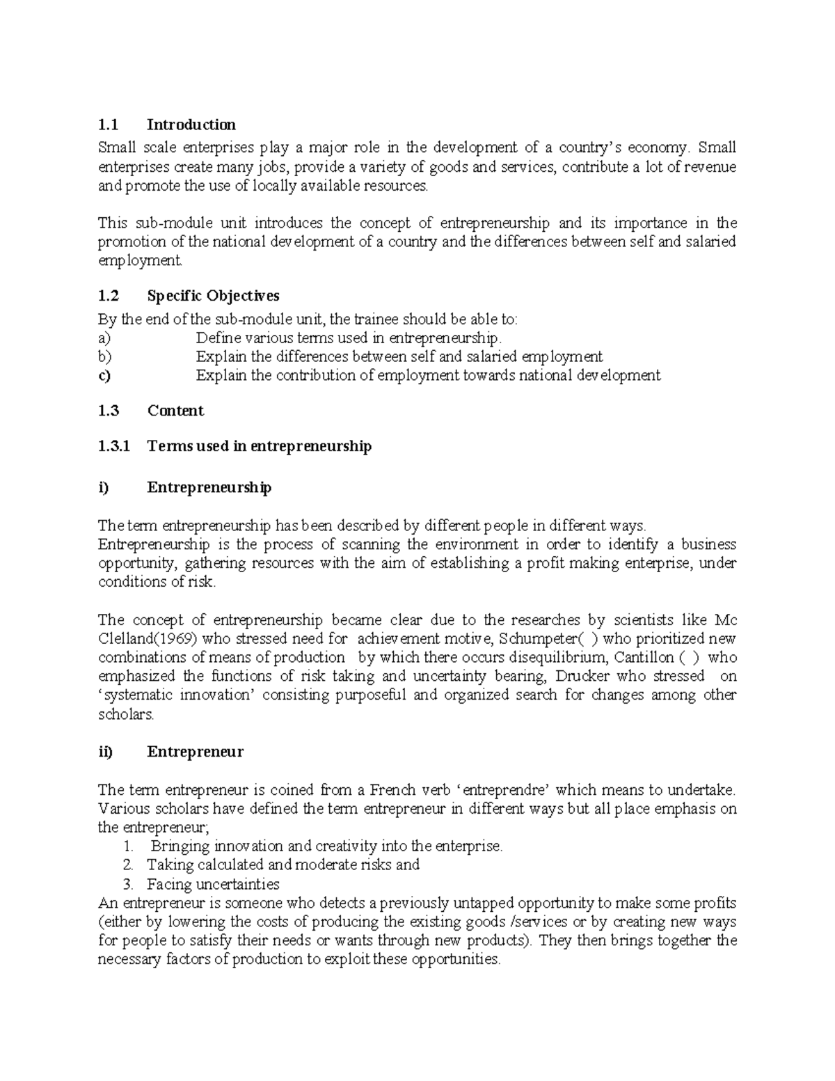 1.1 Introduction to Entrepreneurship - 1 Introduction Small scale ...