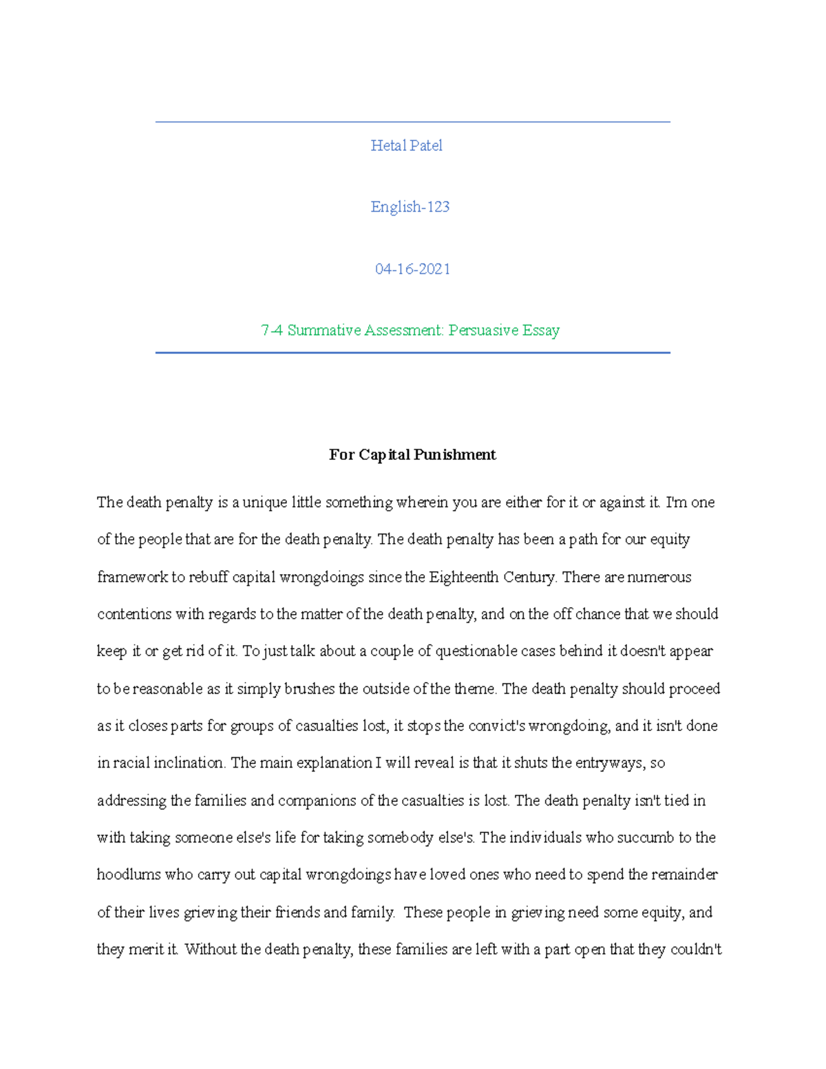 7-4 Summative Assessment- Persuasive Essay - Hetal Patel English- 04-16 ...
