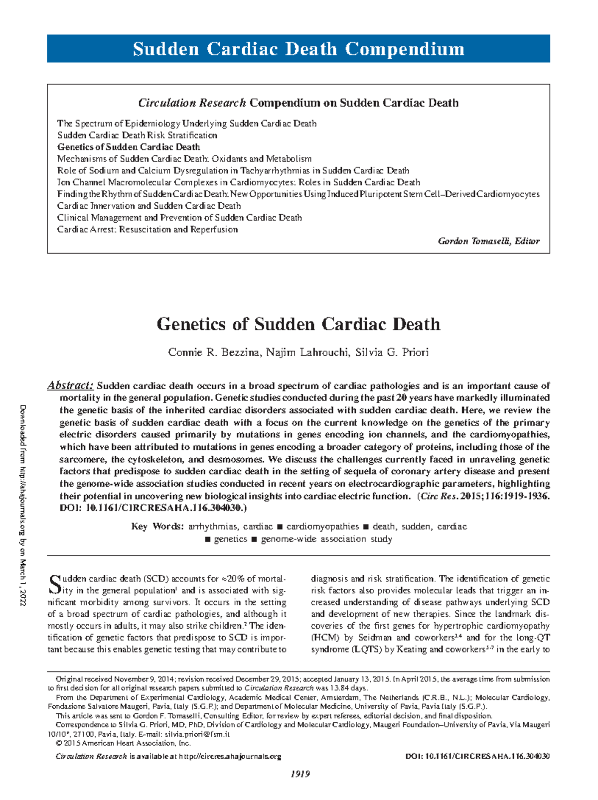 Genetics and SCD Circulation 2015 - 1919 S udden cardiac death (SCD ...