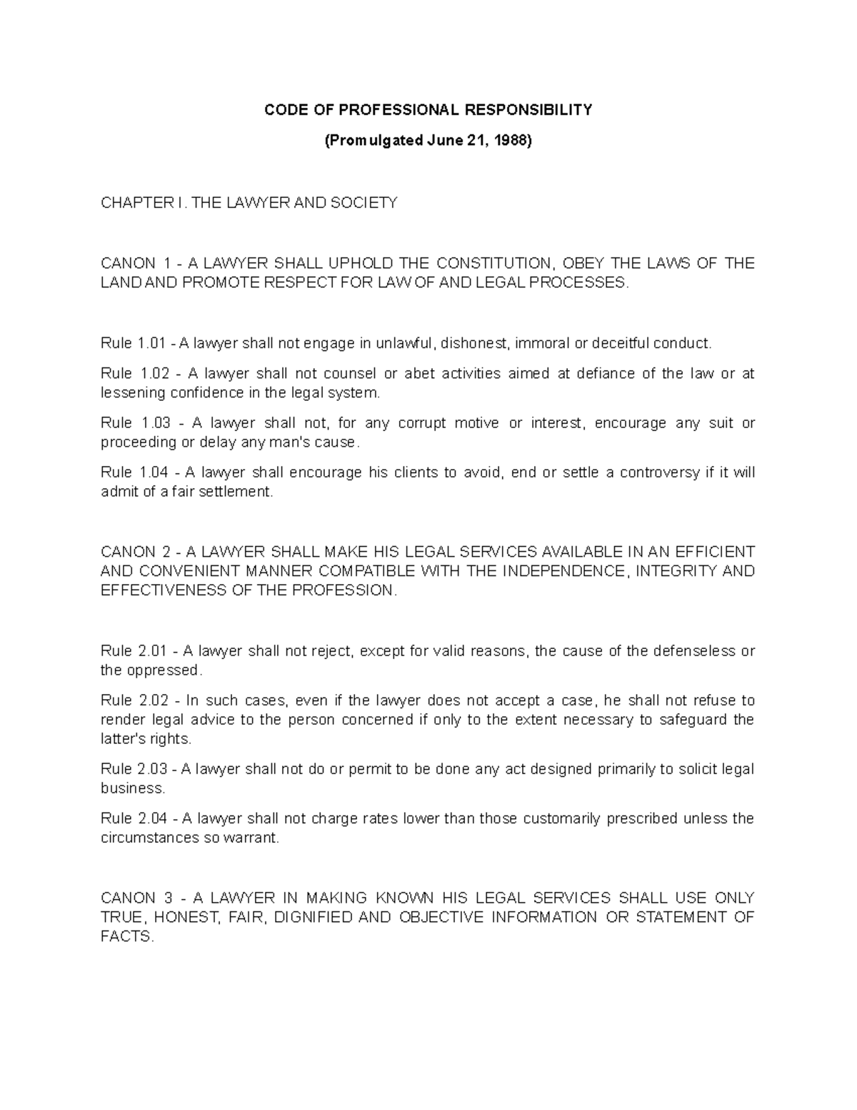 Code of Professional Responsibility - CODE OF PROFESSIONAL ...